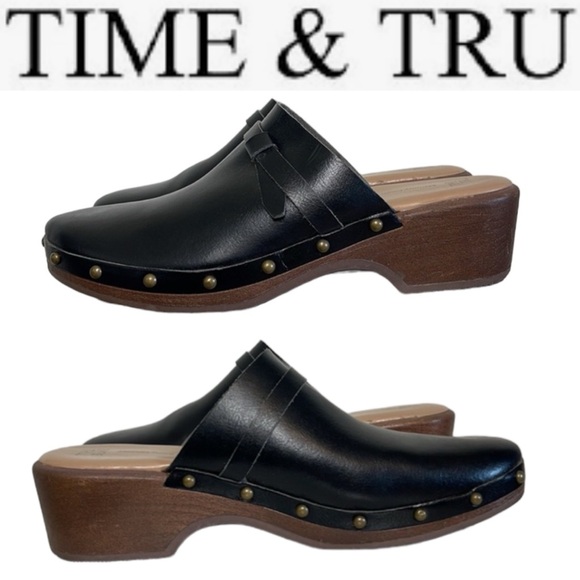 Time and Tru | Shoes | Time And Tru Memory Foam Black Studded Slip On ...